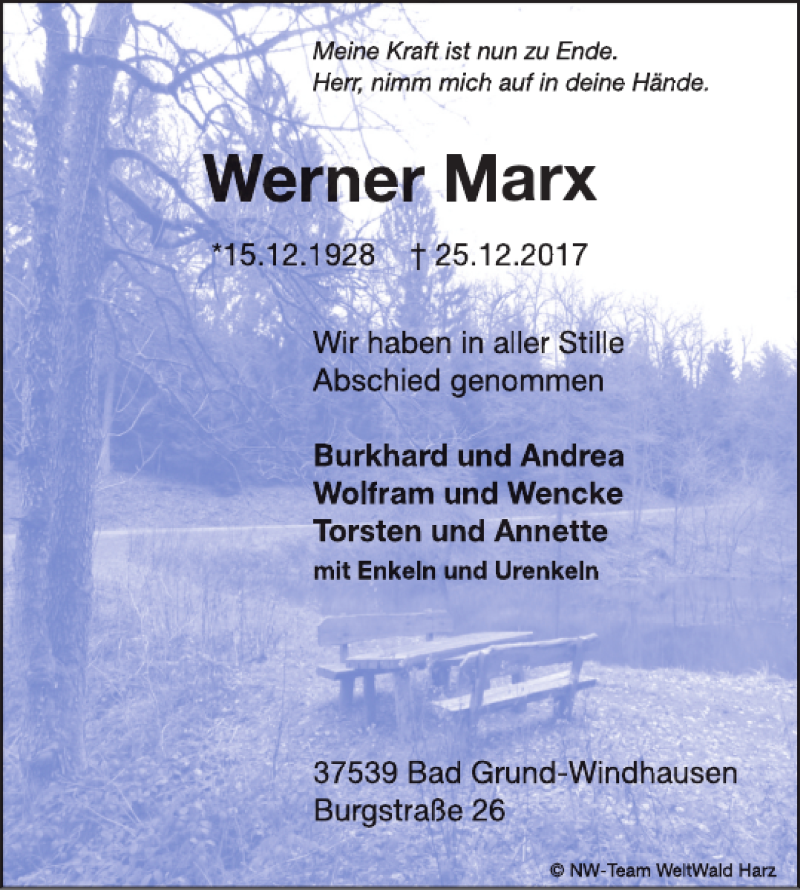 Traueranzeigen von Werner Marx | Harztrauer.de