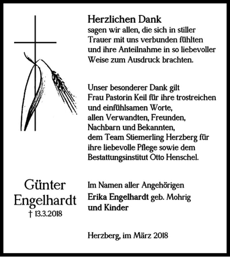 Traueranzeigen von Günter Engelhardt | Harztrauer.de