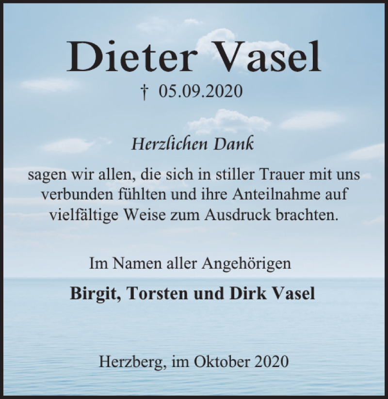 Traueranzeigen von Birgit Torsten und Dirk Vasel | Harztrauer.de