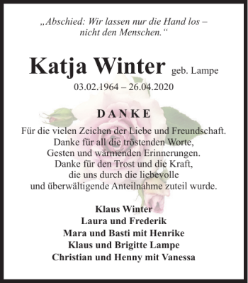 Traueranzeigen von Katja Winter | Harztrauer.de