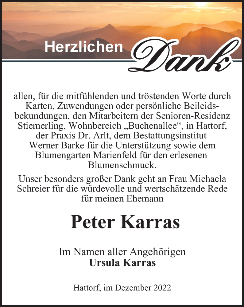 Traueranzeigen von Peter Karras | Harztrauer.de