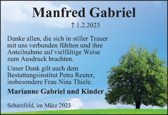 Traueranzeigen von Manfred Gabriel | Harztrauer.de