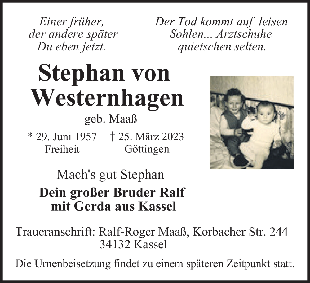 Traueranzeigen von Stephan von Westernhagen | Harztrauer.de Traueranzeigen von Stephan von Westernhagen | Harztrauer.de
