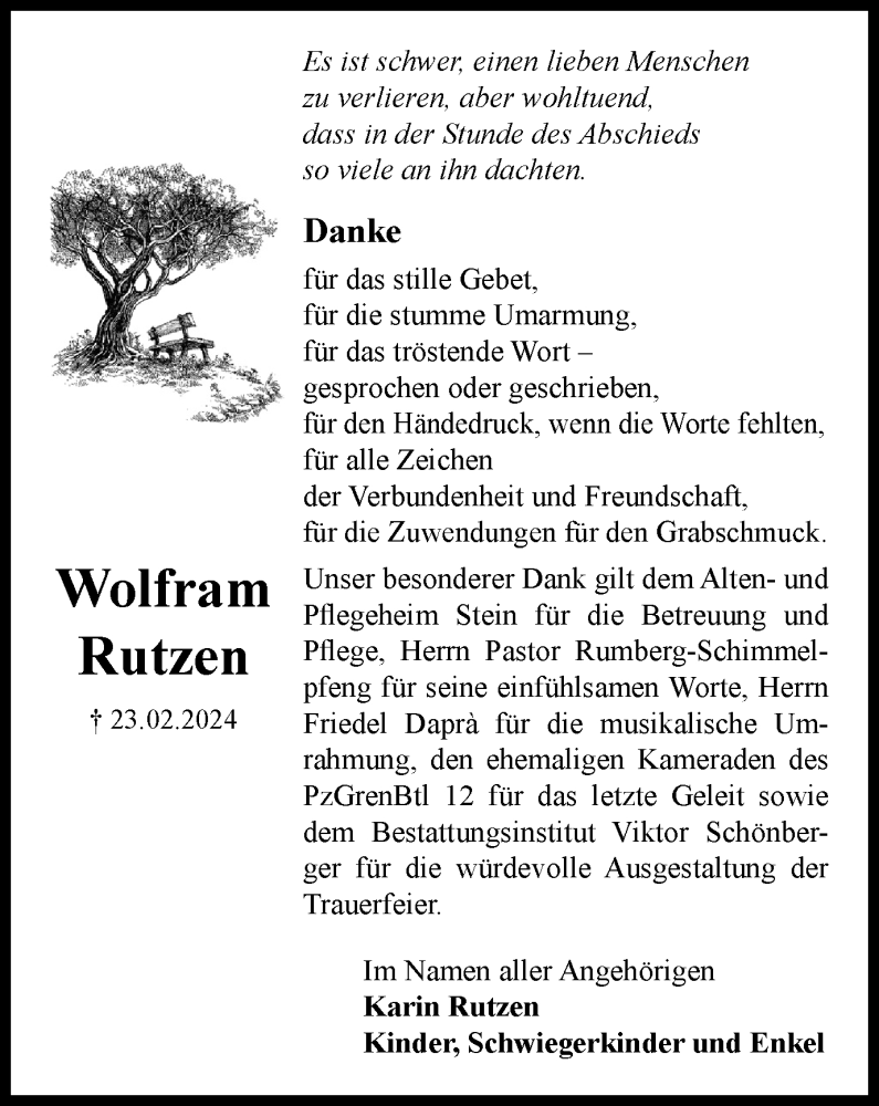 Traueranzeigen von Wolfram Rutzen | Harztrauer.de
