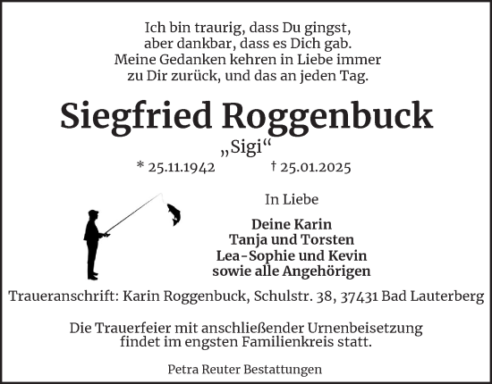 Traueranzeigen von Siegfried Roggenbuck | Harztrauer.de